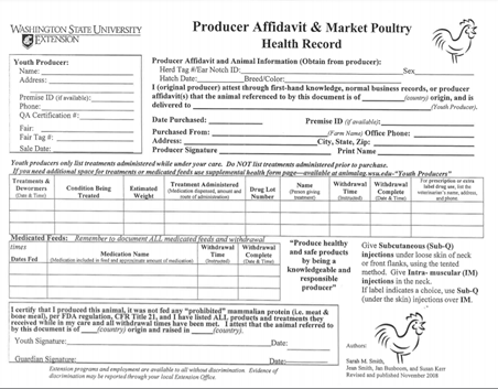 Market Animal Health Records – Clallam County Junior Livestock Auction